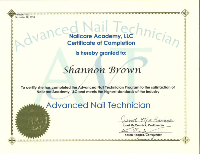 Nails Certifications - Peach & Palmettos Studio